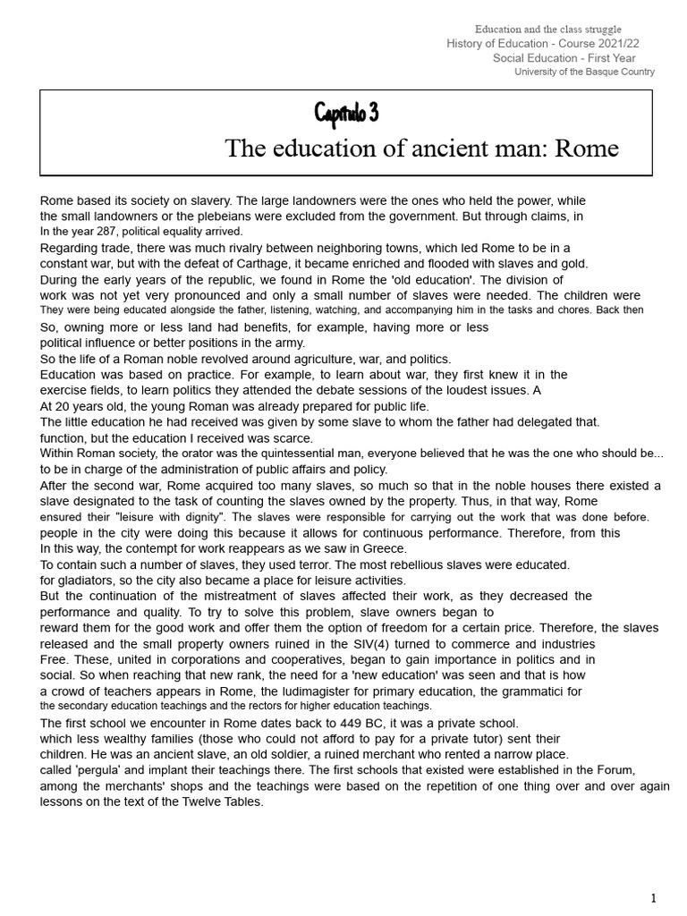 Summary Chapter 3: The Education of Man in Ancient Rome (Education and ...