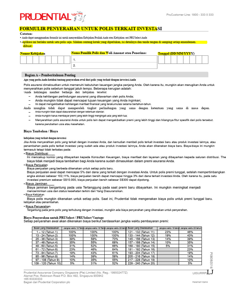 Formulir Penyerahan PruLink PDF | PDF