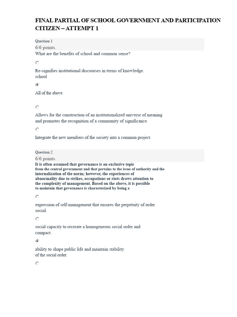 Partial Week 8 - School Government and Citizen Participation | PDF ...