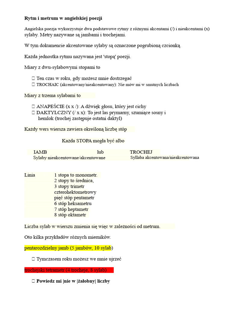 Rytm I Metrum W Angielskiej Poezji | PDF