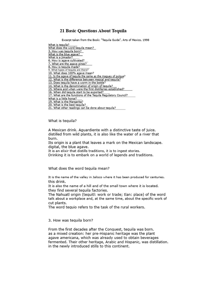21 Essential Tequila Questions Answered | PDF | Alcoholic Drinks