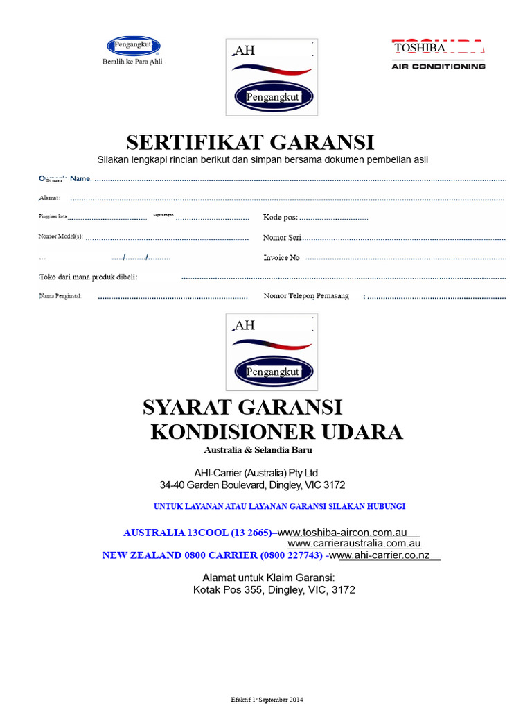 Template Sertifikat Garansi Produk | PDF
