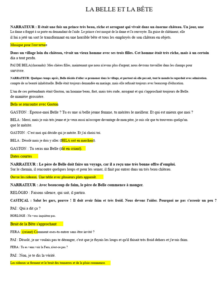 La BELLE Et La BÊTE (Dialogues de Théâtre) | PDF
