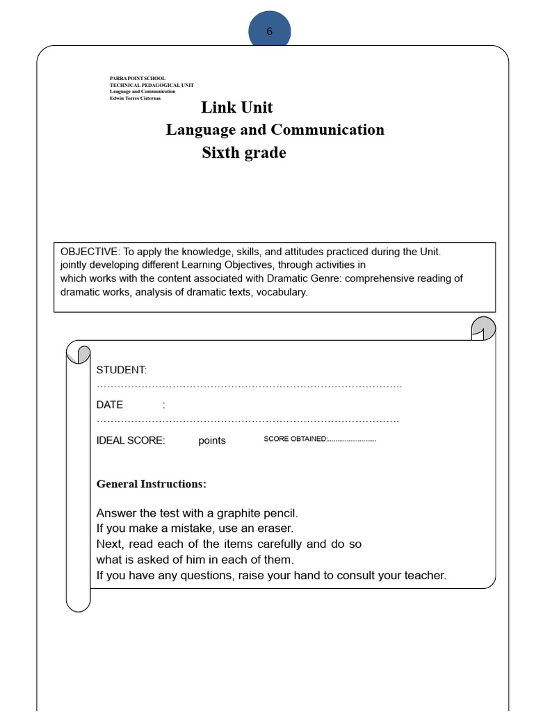Dramatic Genre Test 6th Grade | PDF | Reading Comprehension | Cuisine