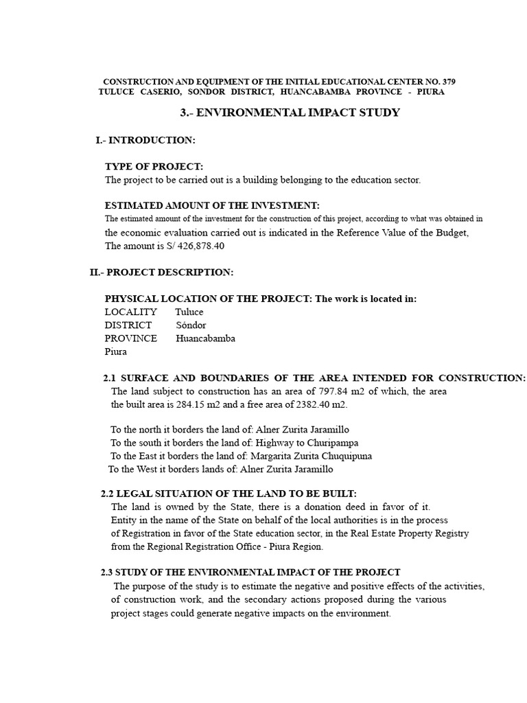 Environmental Impact Study for Educational Center | PDF | Environmental ...