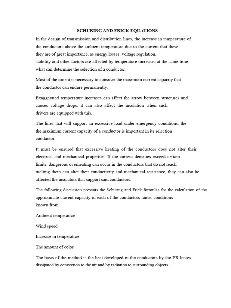 Schuring and Frick Current Capacity Equations | PDF | Electrical ...
