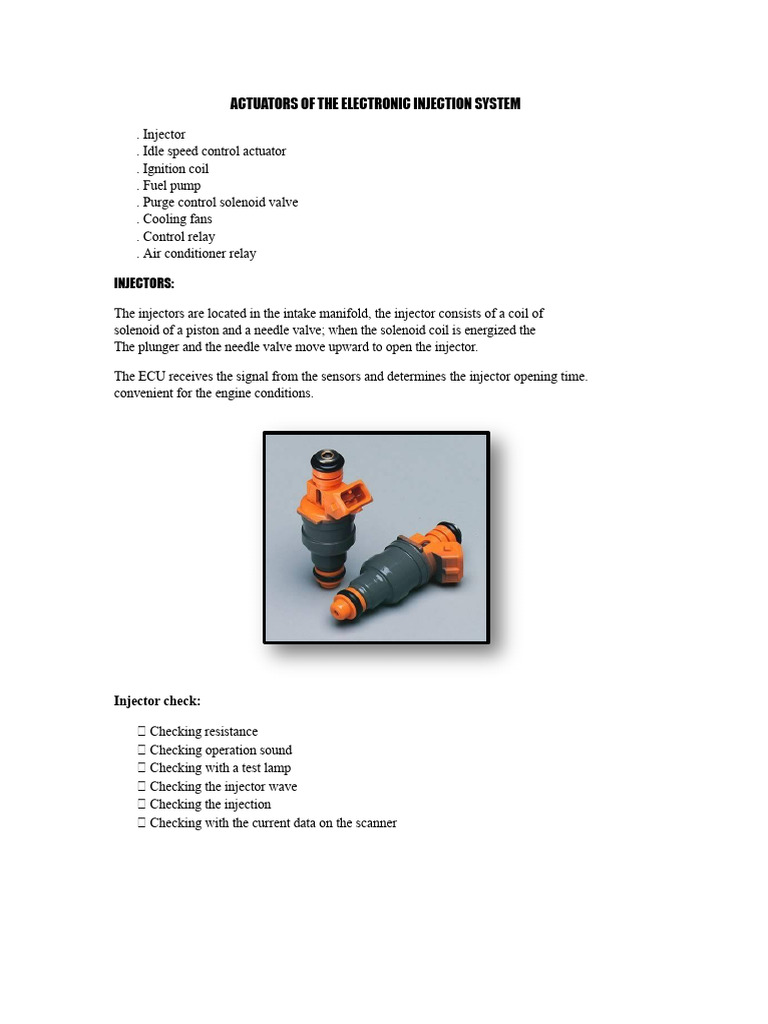 Actuators of The Electronic Injection System | PDF | Throttle | Fuel ...