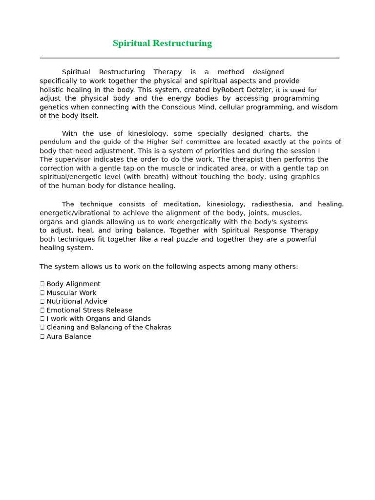 Holistic Spiritual Restructuring Therapy | PDF