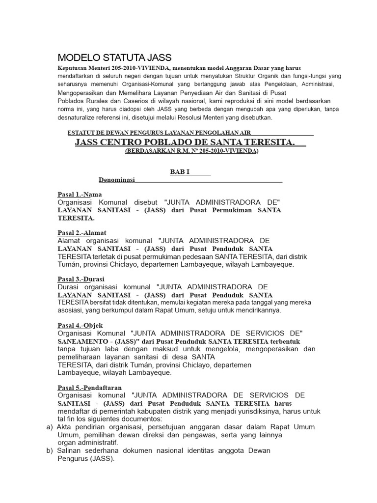 Model Anggaran Dasar Jass | PDF