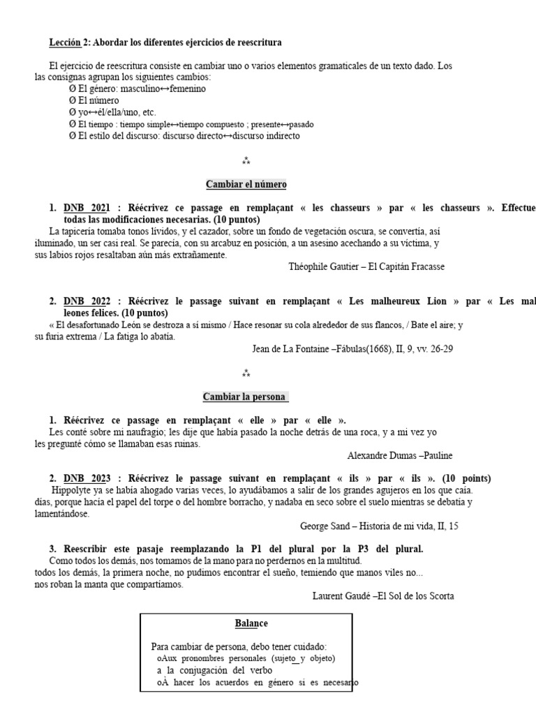 Ejercicios de Reescritura Gramatical | PDF | Sintaxis
