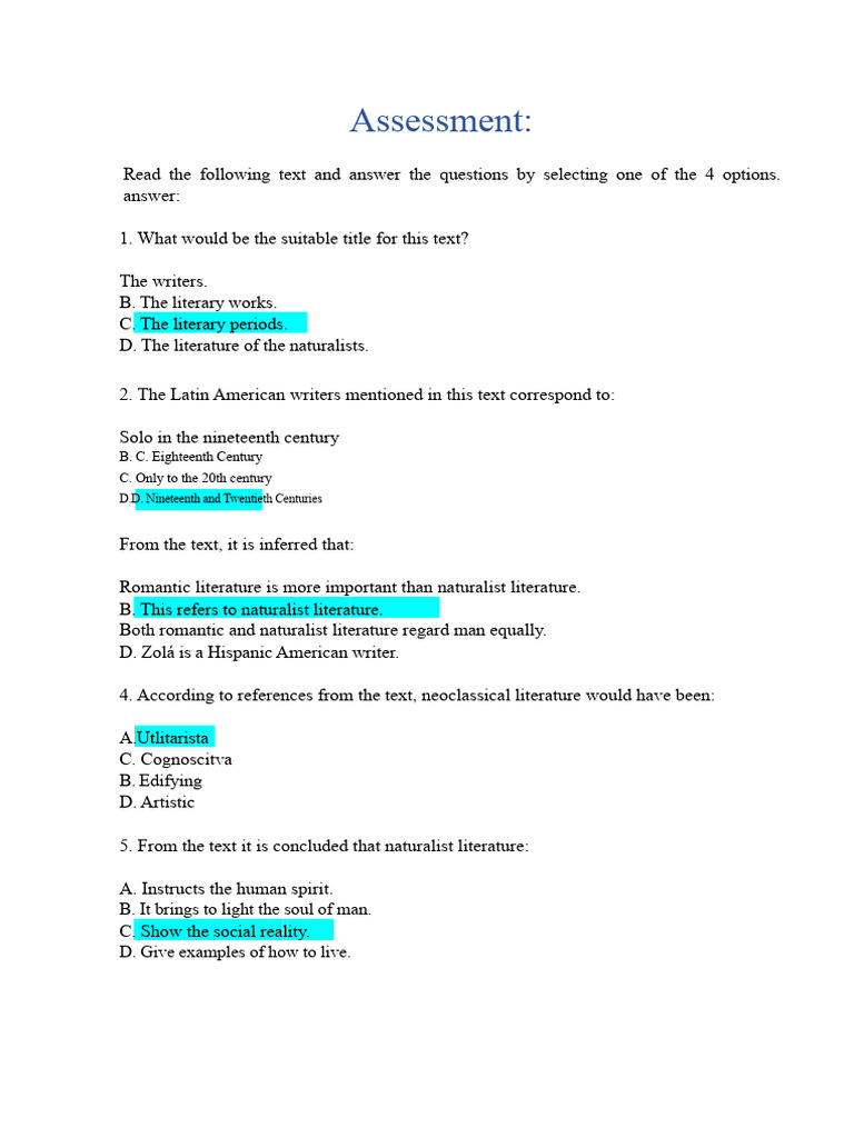 Spanish Assessment 8 | PDF