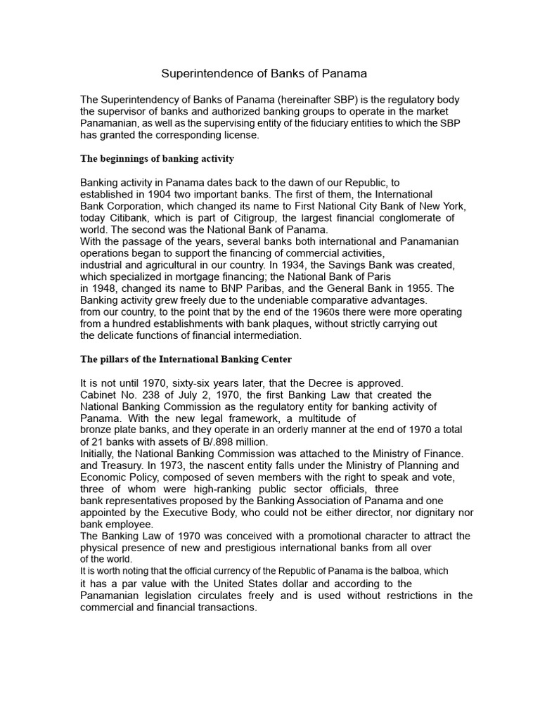 Superintendency of Banks of Panama.docx | PDF | Banks | New York State ...
