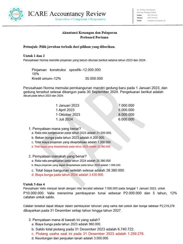 ICare-Pertama-Ujian-Pra-Papan-FAR | PDF