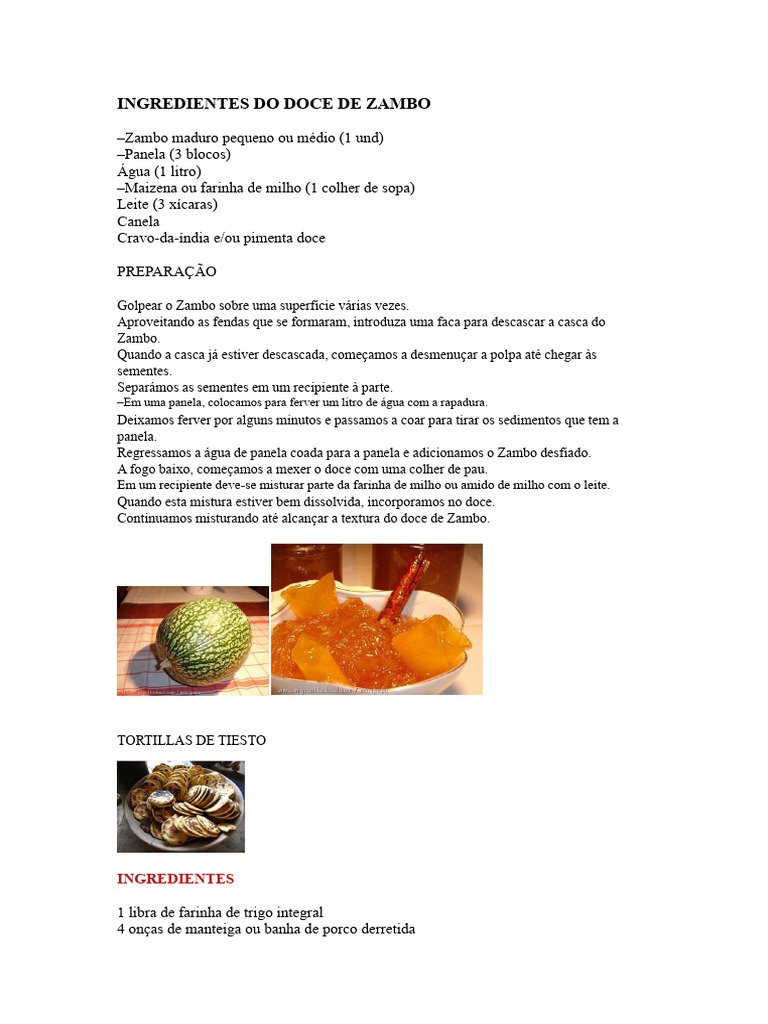 Receita de Doce de Zambo e Tortillas | PDF