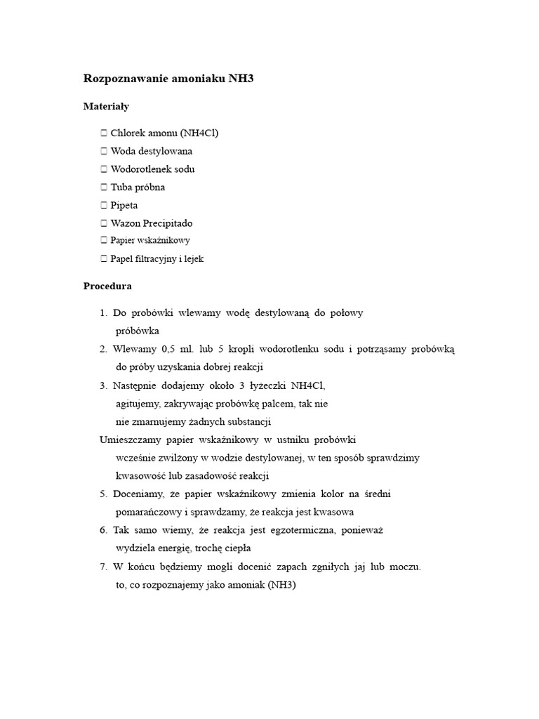 Rozpoznawanie Amoniaku NH3 | PDF