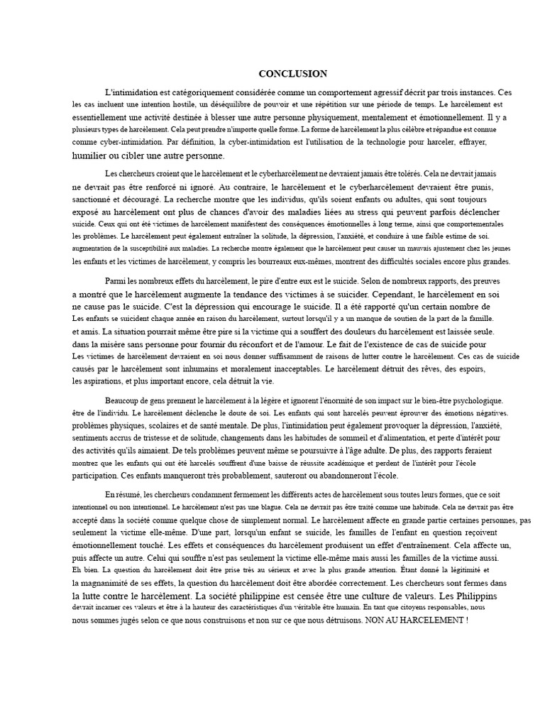 Lutte contre le harcèlement et ses effets | PDF | Suicide | Dépression ...