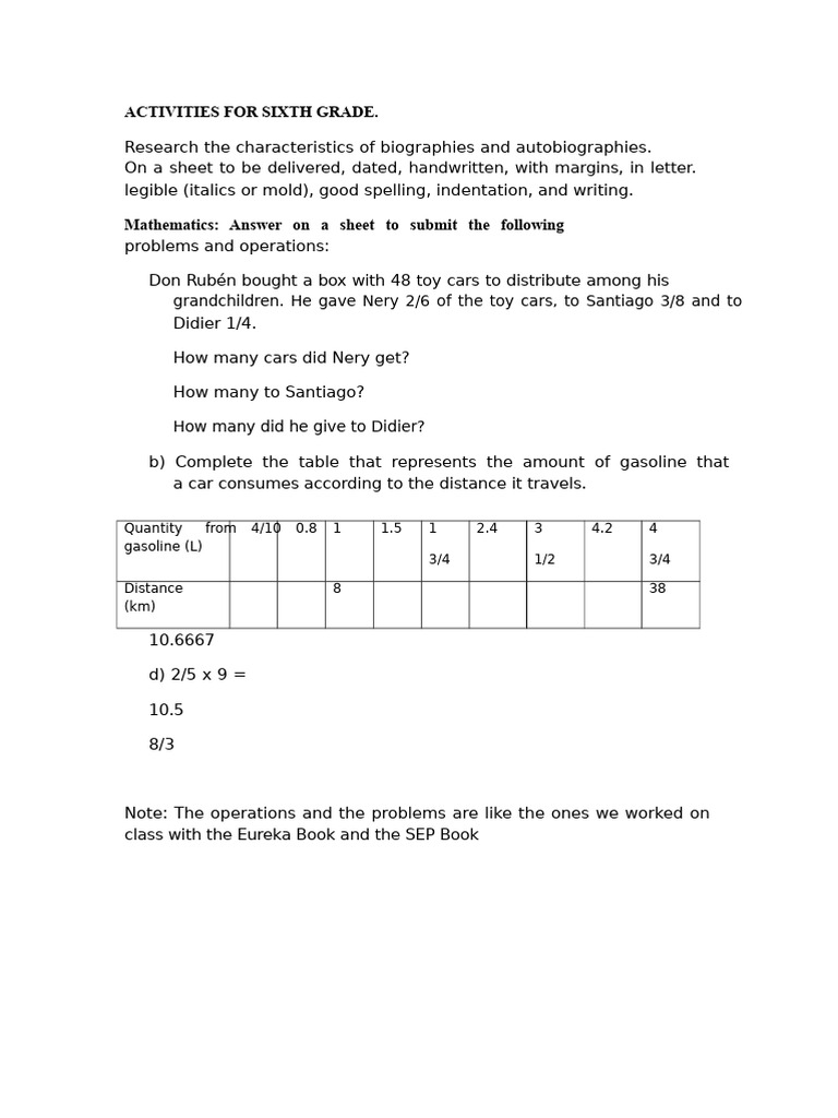 Extra Activities For Sixth Grade | PDF