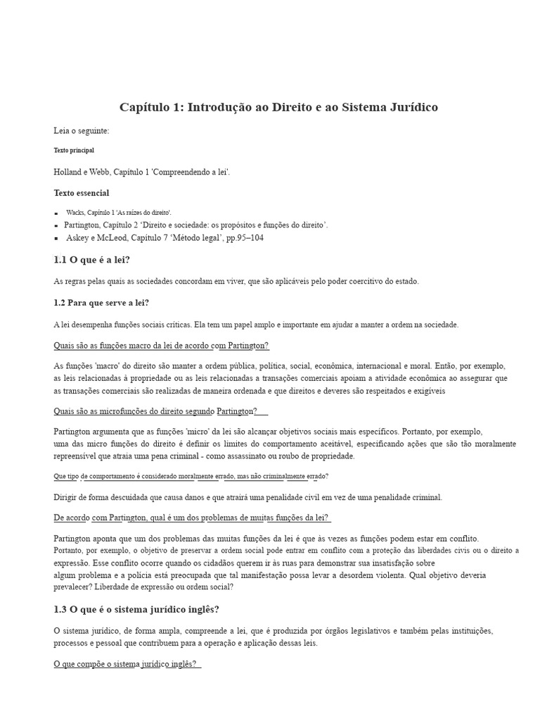 Capítulo 1 Introdução Ao Direito e Ao Sistema Jurídico | PDF | Direito ...