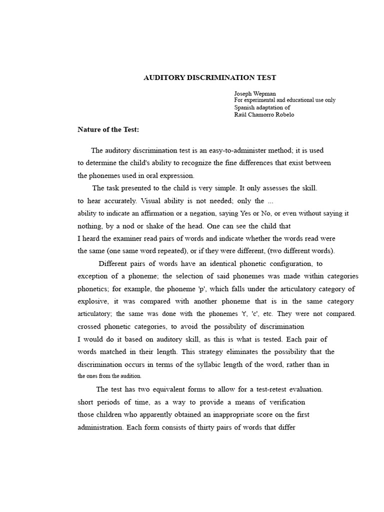 Auditory Discrimination Test | PDF | Phonetics | Phoneme