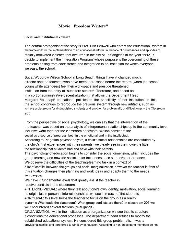 Analysis of The Movie "Freedom Writers" From A Social Psychology ...