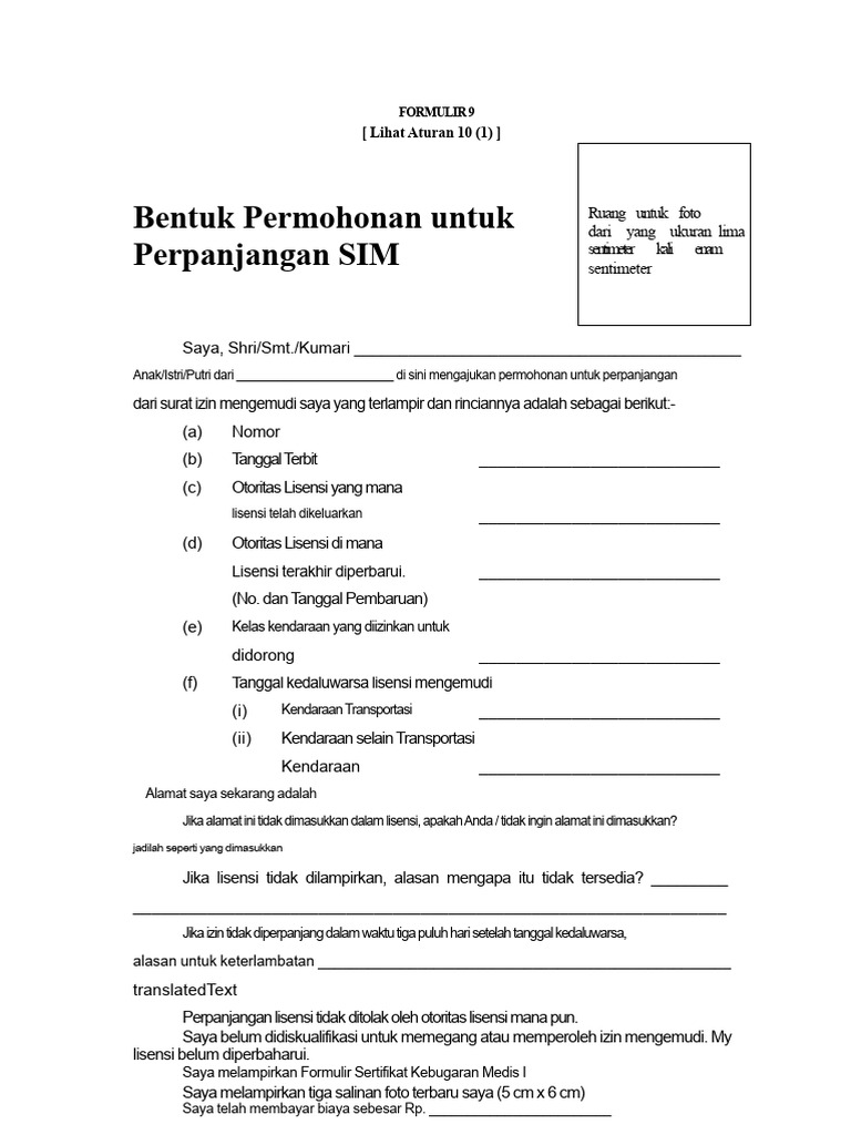 Formulir 9 Perpanjang Izin | PDF