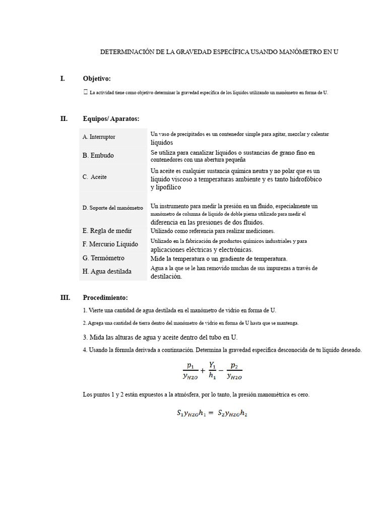 Determinación de La Gravedad Específica Usando U | PDF | Medida de ...