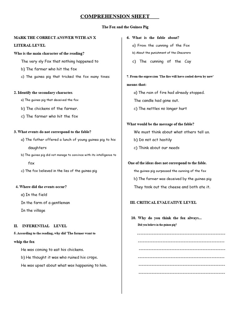 Fox and Guinea Pig Fable Analysis | PDF