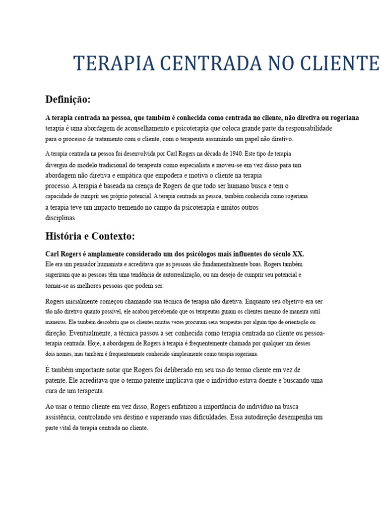 Terapia Centrada no Cliente: Abordagem Rogeriana | PDF | Psicoterapia ...