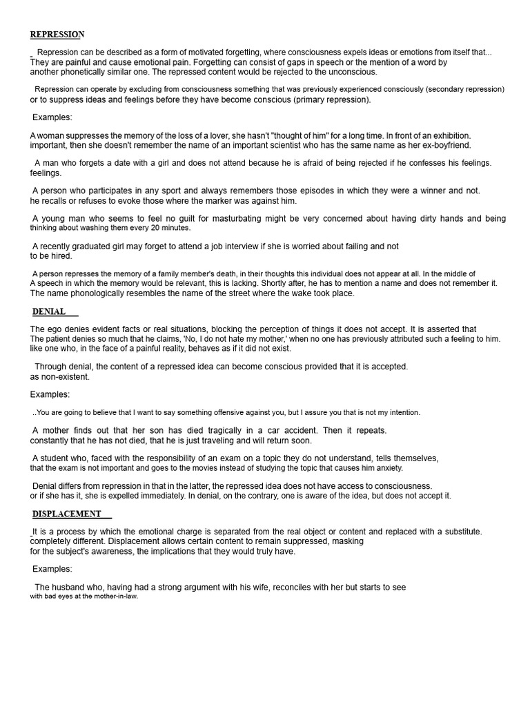 Defense Mechanism Examples | PDF | Feeling | Cognition