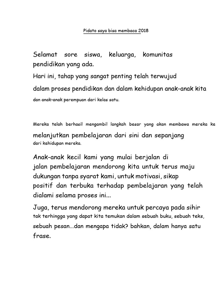 Pidato SAYA BISA MEMBACA | PDF