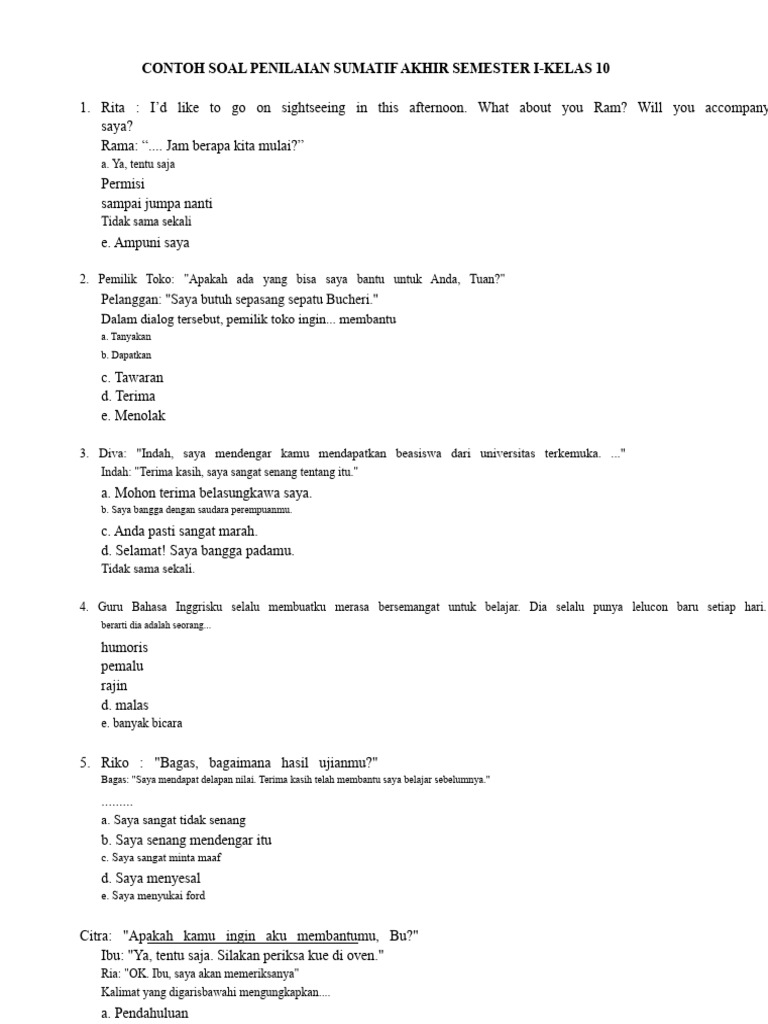 EXAMPLE OF FINAL SUMMATIVE ASSESSMENT QUESTIONS SEMESTER I - CLASS 10 | PDF