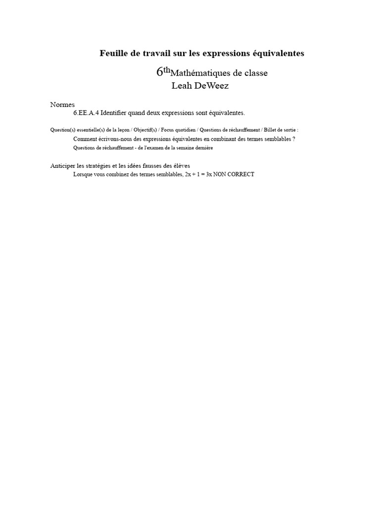 Expressions équivalentes en mathématiques | PDF
