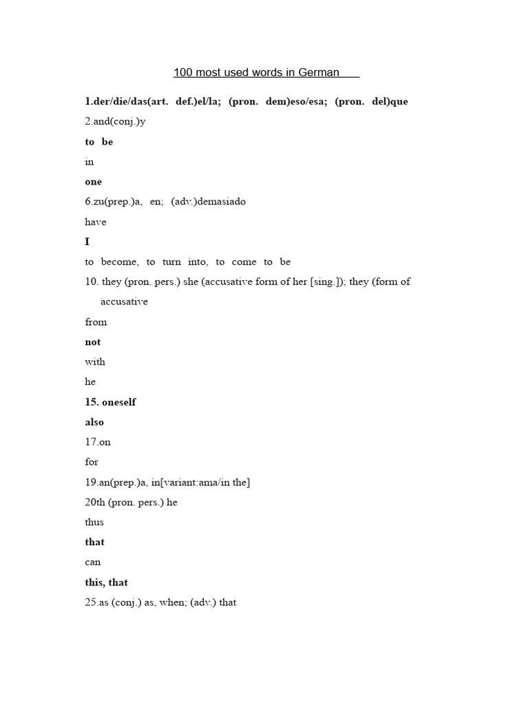 Top 100 German Words List | PDF