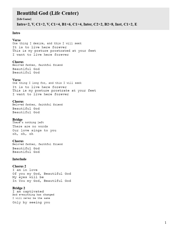 Beautiful God Worship Song Lyrics | PDF