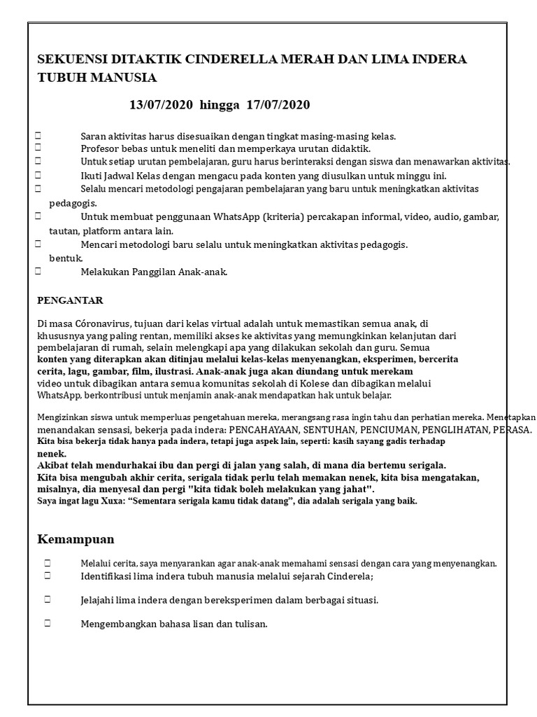 SEKUENSI DIDAKTIK CINDERELLA MERAH DAN LIMA INDRA | PDF
