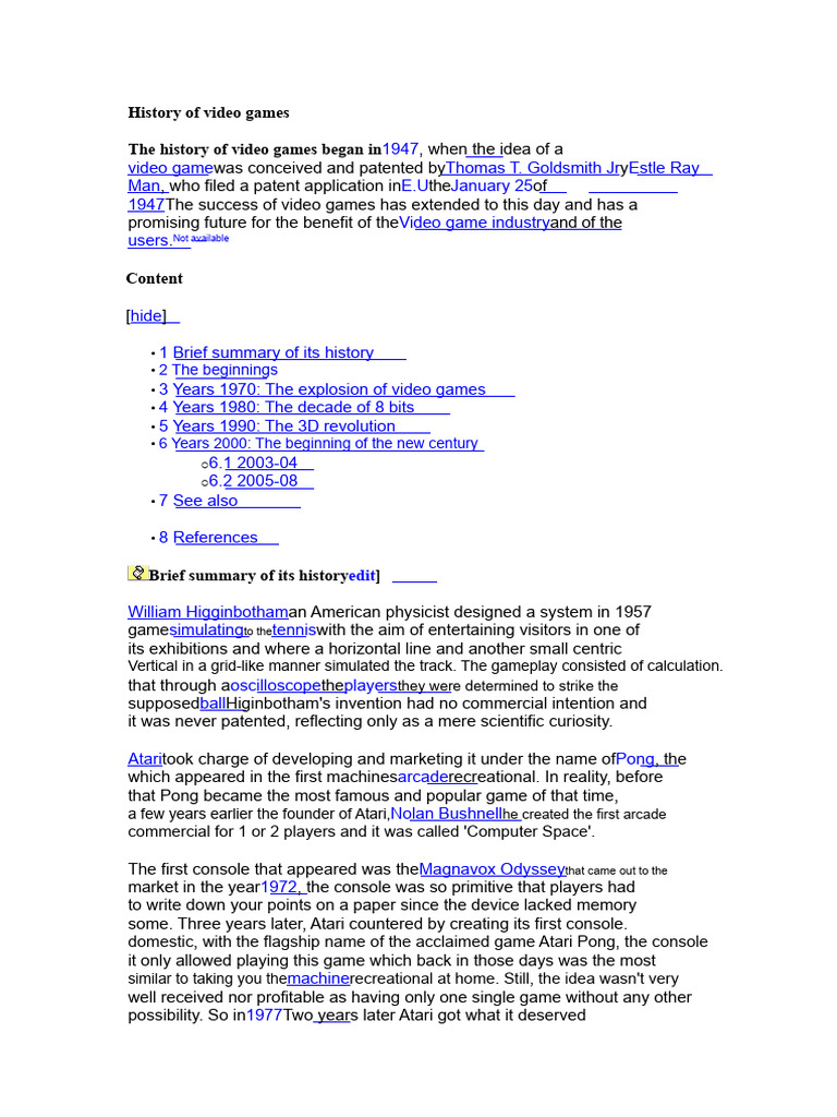 History of Video Games | PDF | Video Game Consoles | Video Games