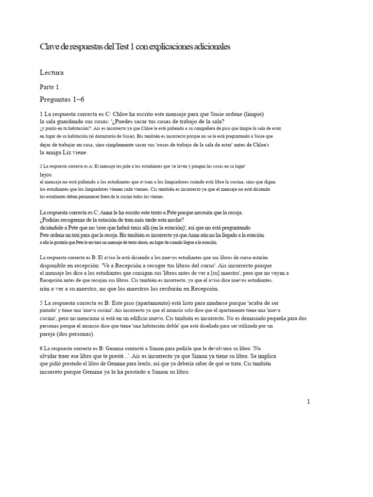 Clave de respuestas Test 1 con explicaciones | PDF | Lingüística