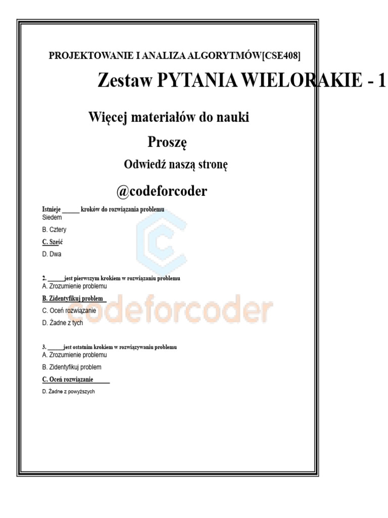 Codeforcoder CSE-408 MCQ-1 | PDF