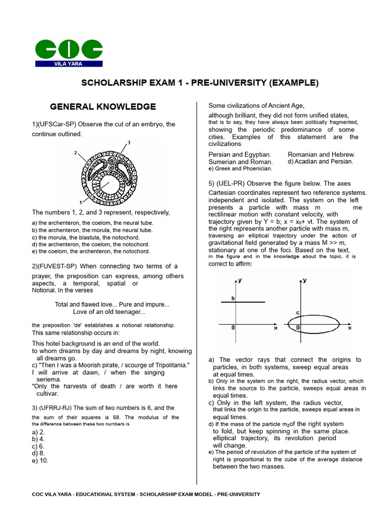Coc Scholarship Test - Example 1 PDF | PDF | Photon | Electron