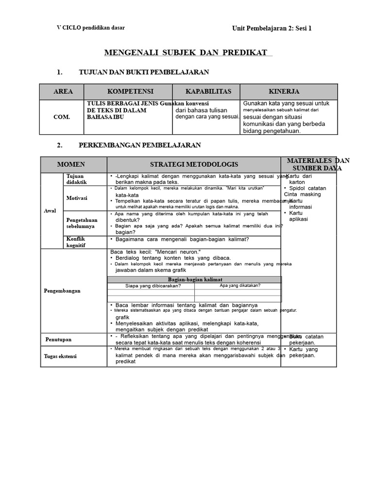 Sesi 1 Subjek dan Predikat | PDF