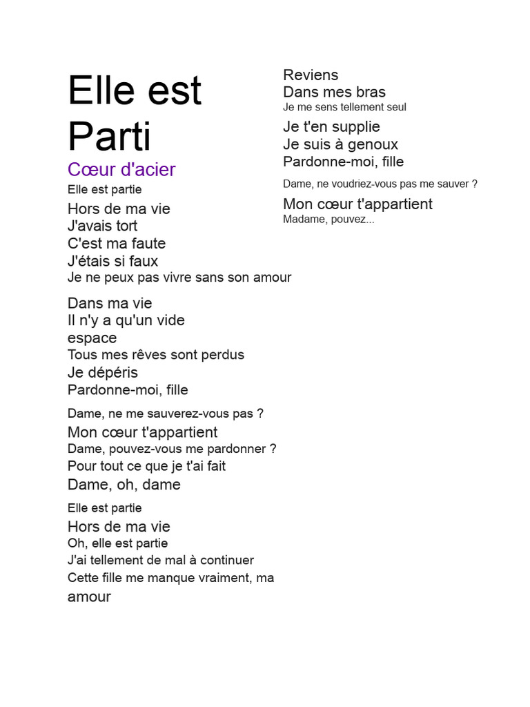 Elle est partie, mon cœur est vide | PDF