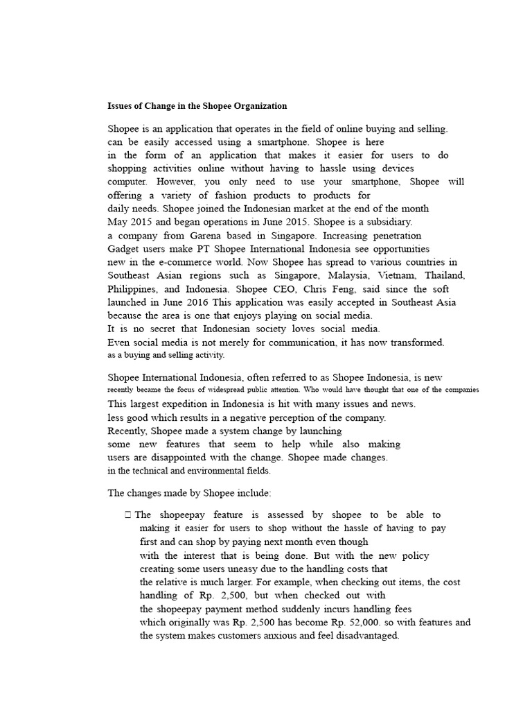 Shopee's Organizational Change Issues | PDF