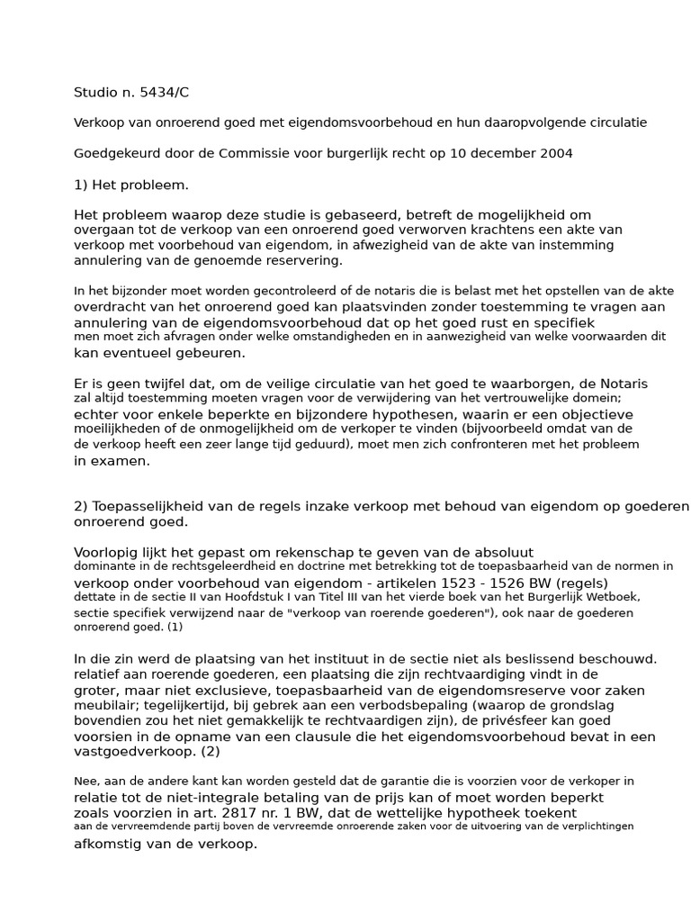 Verkoop Van Onroerend Goed Met Voorbehoud Van Eigendom en Hun Latere ...