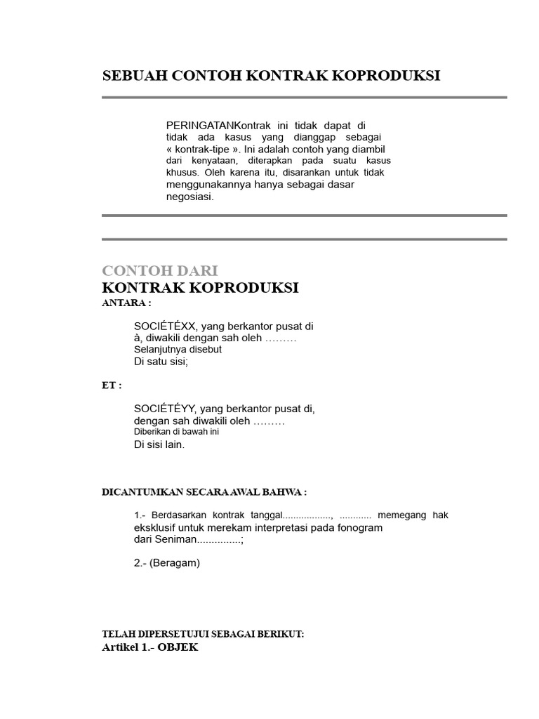 Contoh Kontrak Koproduksi Musik | PDF