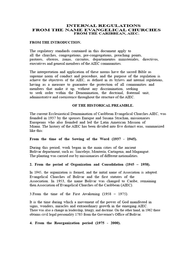 INTERNAL REGULATIONS | PDF | Covenant Theology | Sacraments