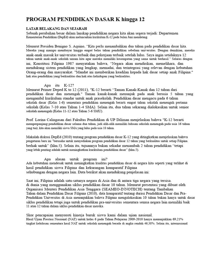 Program K-12: Meningkatkan Pendidikan Dasar | PDF