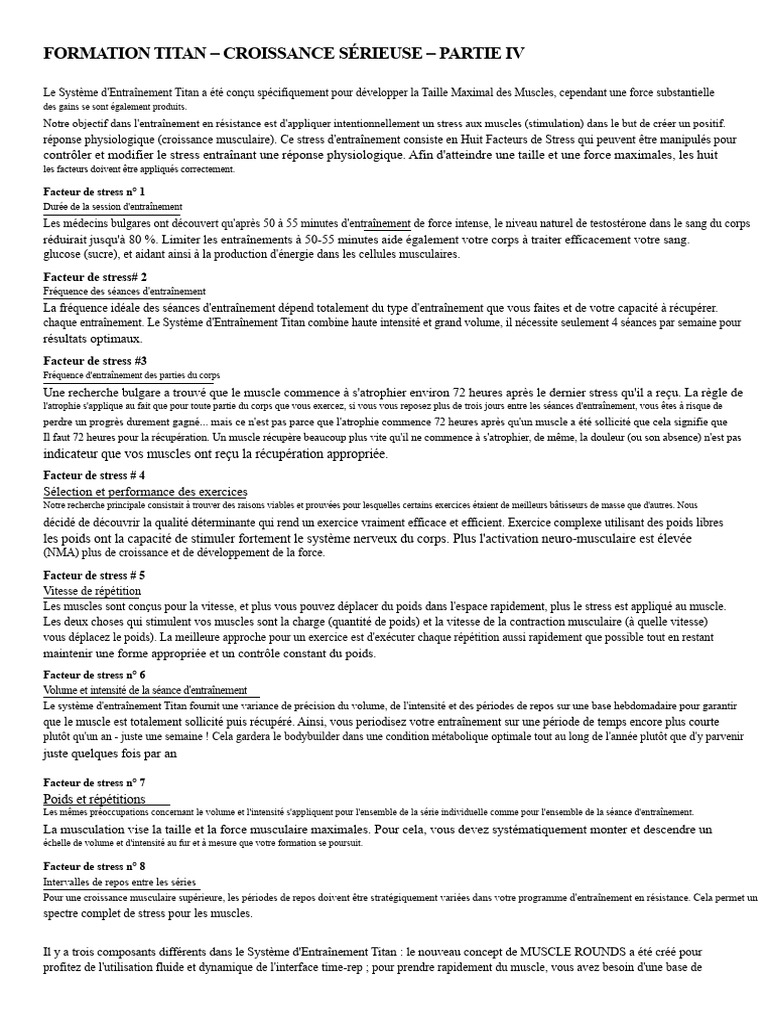 Entraînement Titan | PDF | Muscle | Stress (Biologie)