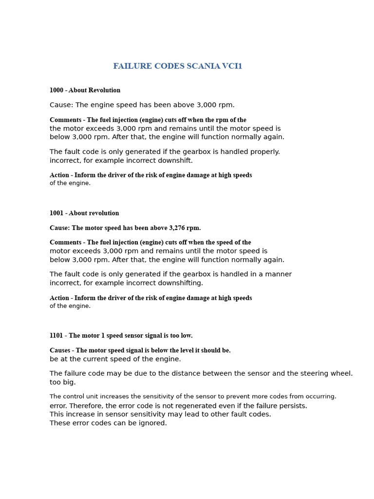 Fault Codes - Scania VCI 1 | PDF | Throttle | Pressure Measurement