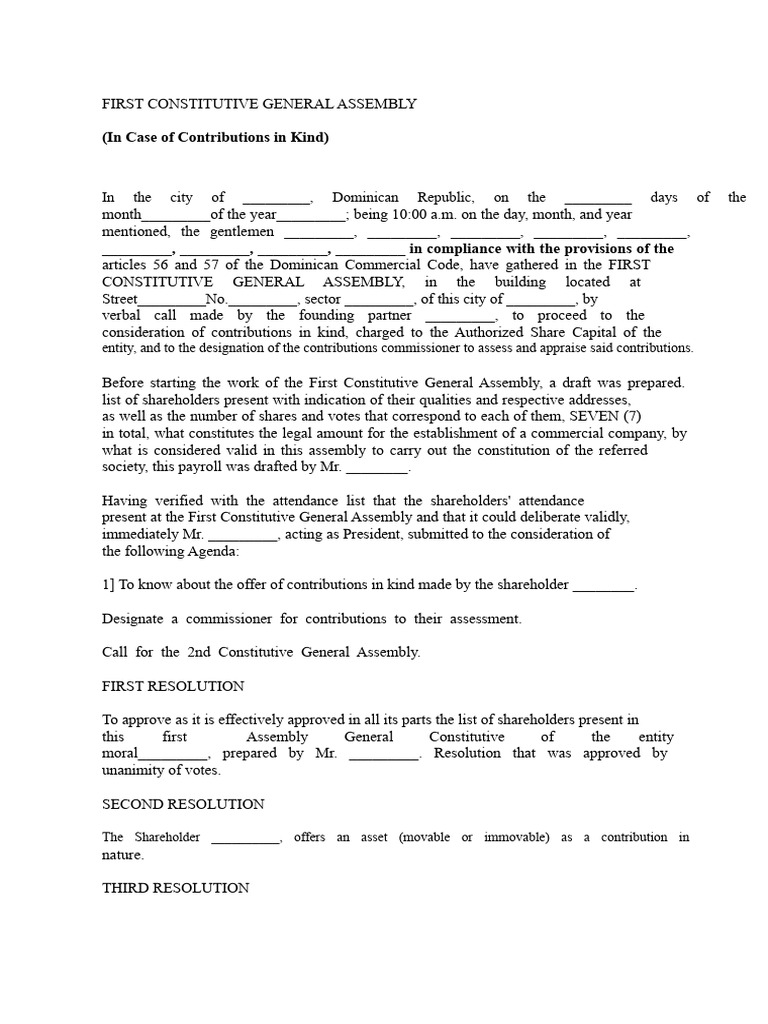 First Constitutive General Assembly in Contribution in Kind | PDF ...