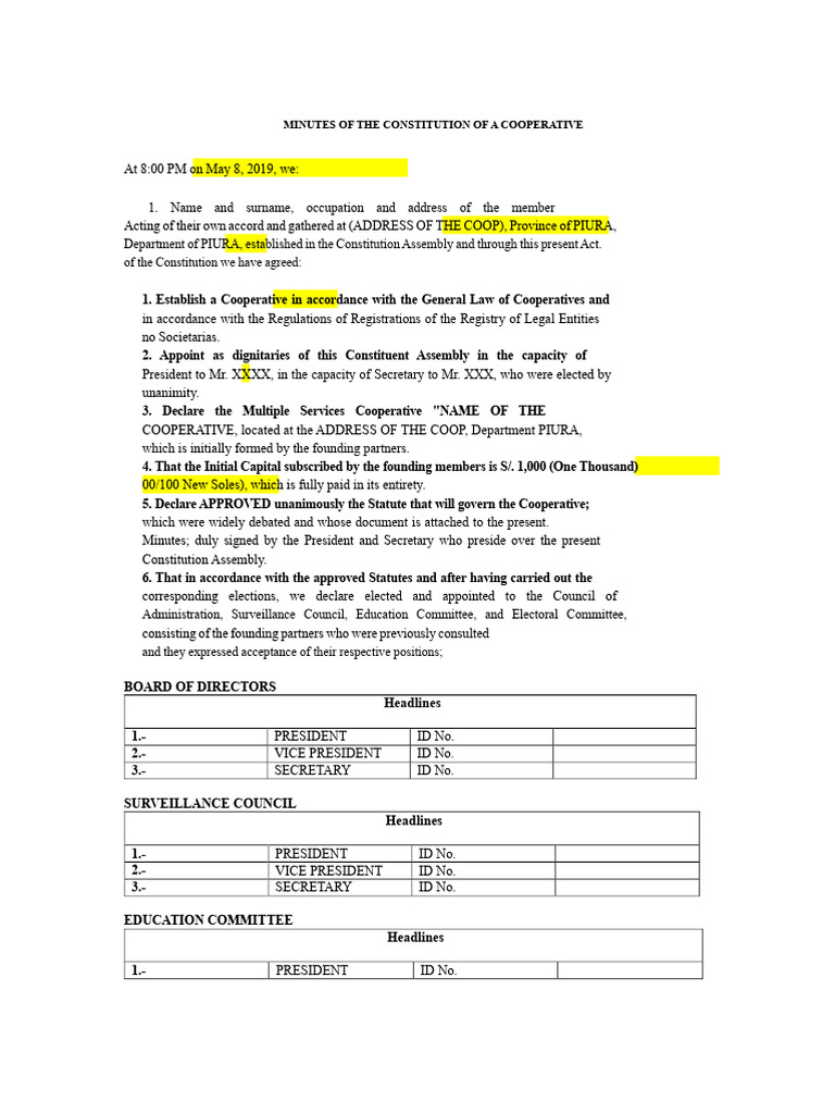 Constitution Act of Cooperative | PDF | Cooperative | Board Of Directors